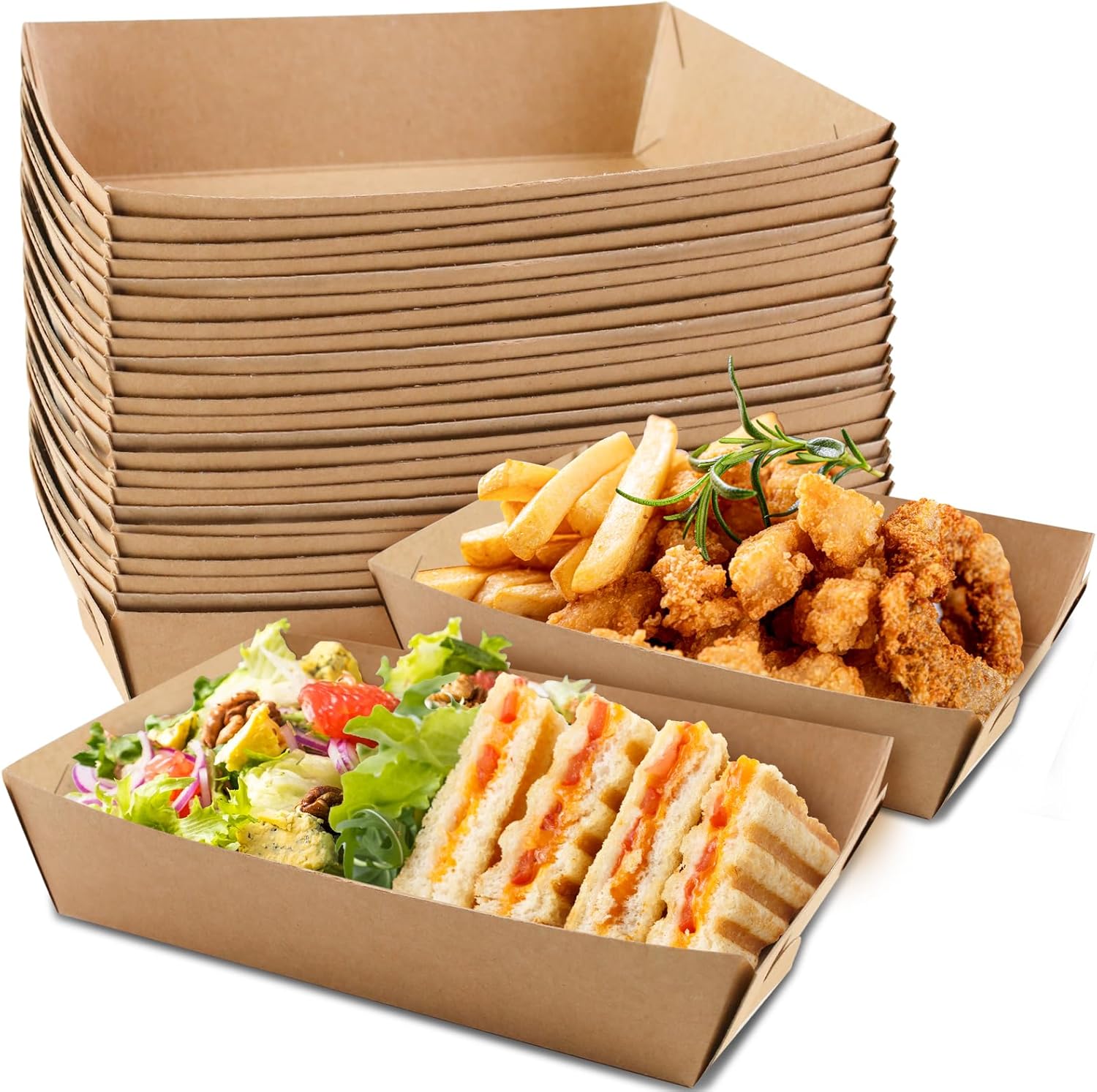 50 Pack, 18x13cm Paper Food Trays
